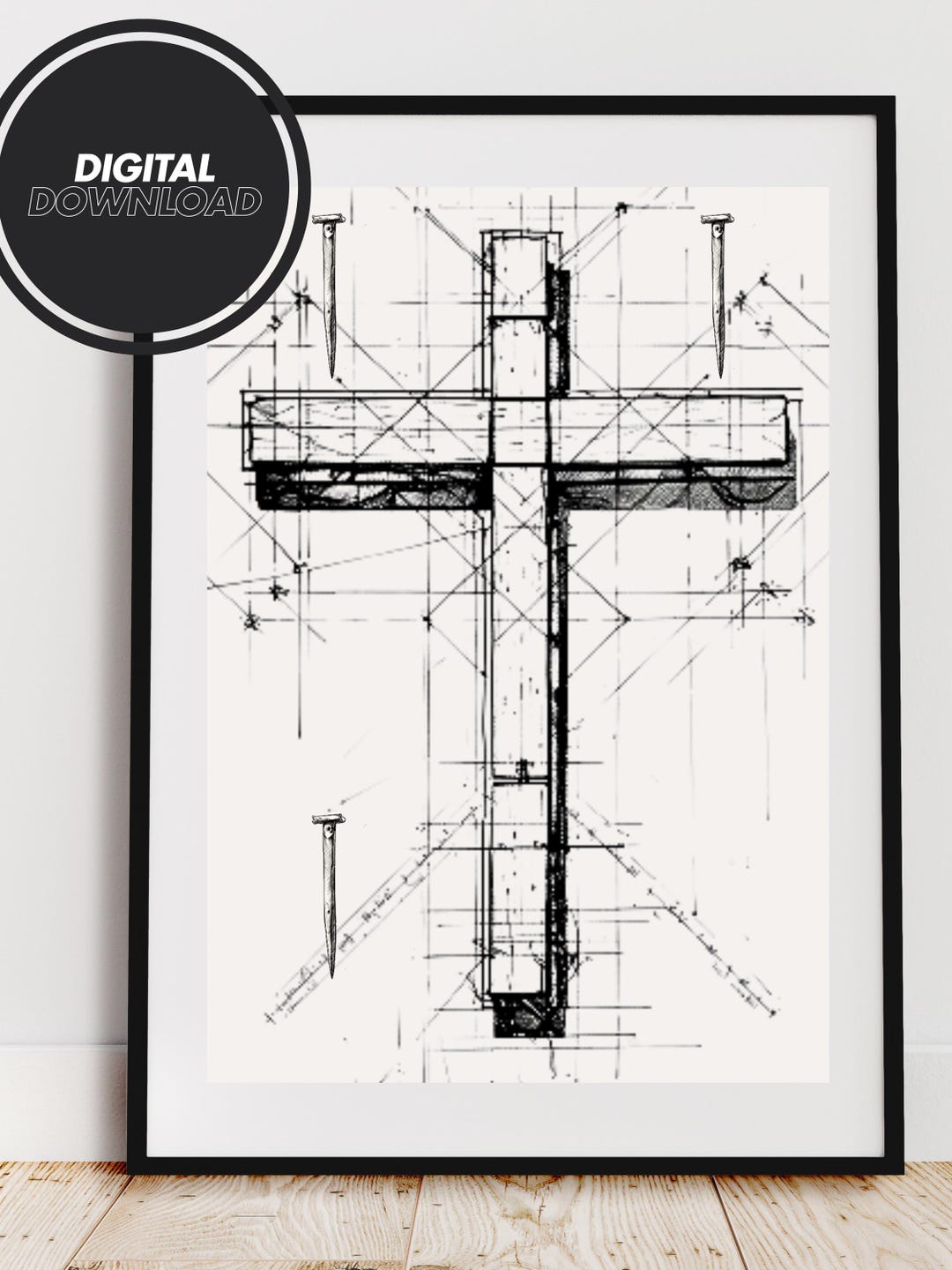 Cross Blueprint Art Minimalist Digital Art Print Download Wall Art ...