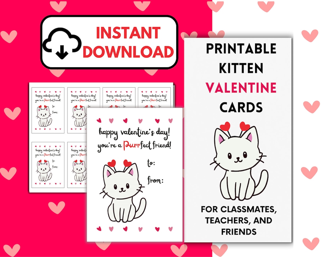 Printable Kitty Valentine's Day Cards - Kitten Valentine- Kitty ...