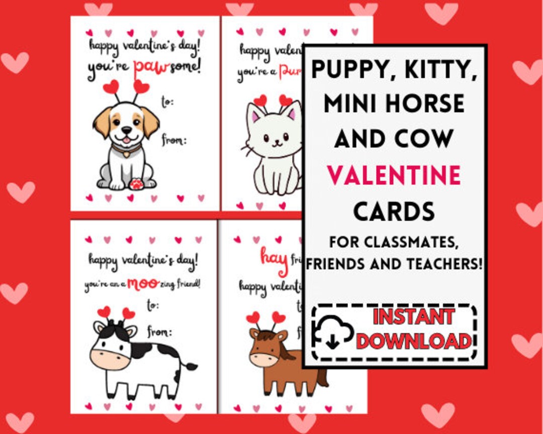 Printable Animals Valentine's Day Cards - Valentine for Classmates ...