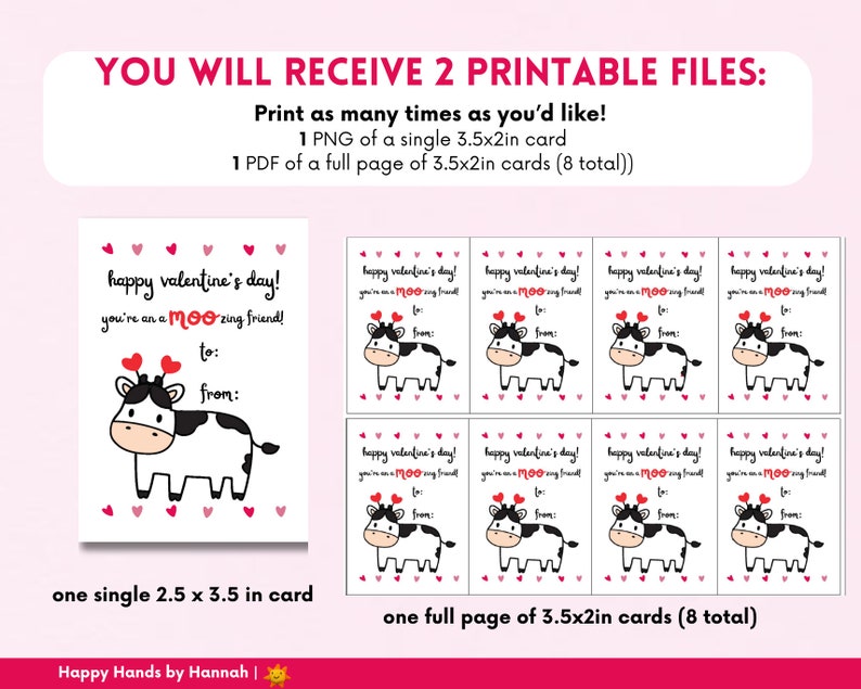 Printable Cow Valentine's Day Cards Valentine for Classmates & Teachers ...