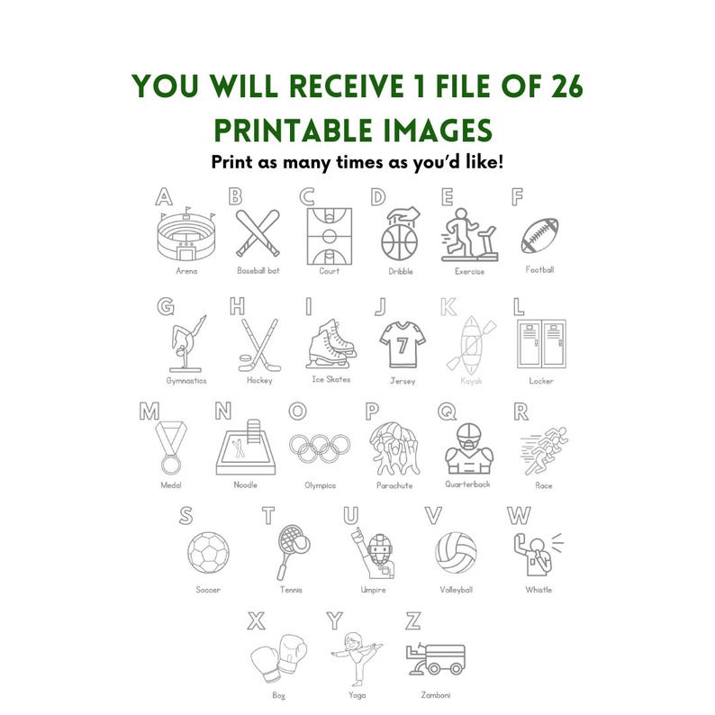 Printable Sports Themed Alphabet Coloring Sheets Preschool, Homeschool ...