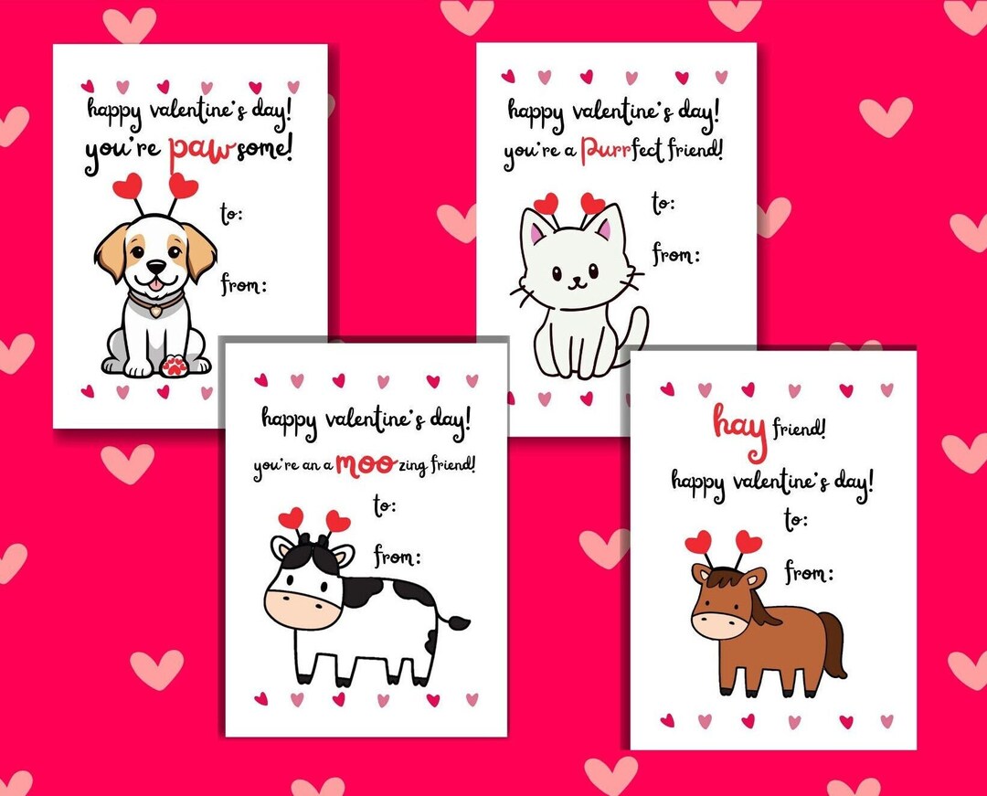 Printable Animals Valentine's Day Cards Valentine for Classmates ...