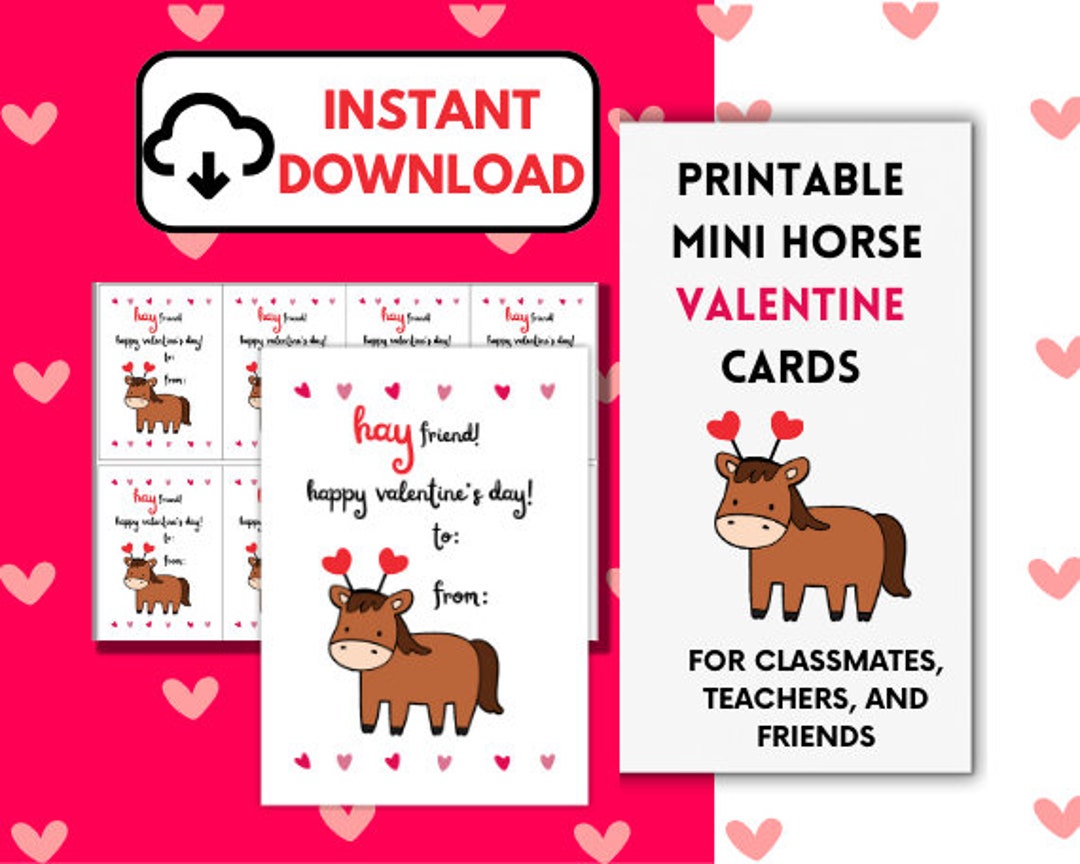 Printable Mini Horse Valentine's Day Cards Valentine for Classmates ...