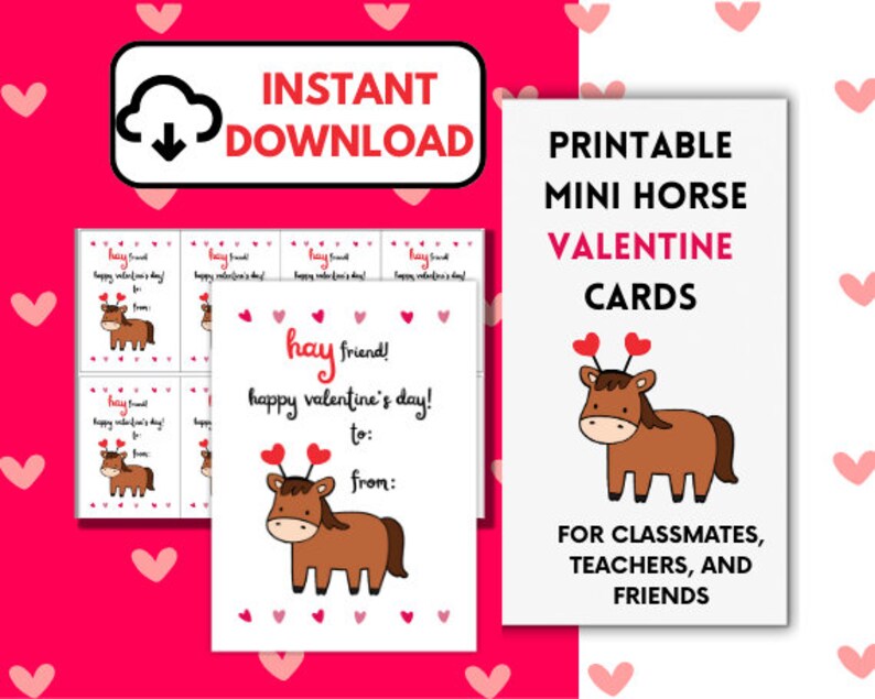 Printable Mini Horse Valentine's Day Cards Valentine for Classmates ...