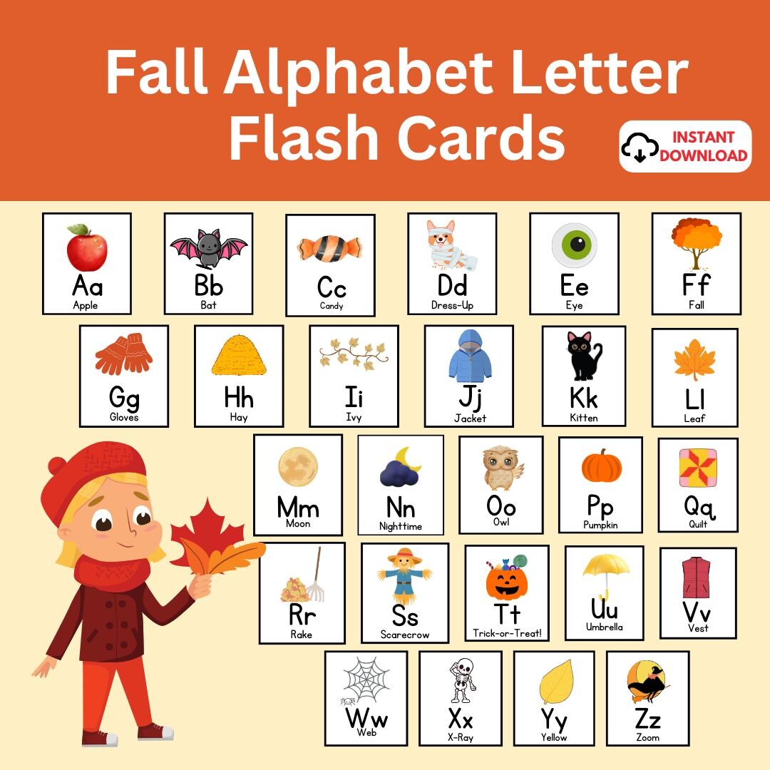Printable ABC Flashcards Fall and Halloween Alphabet Flashcards to ...