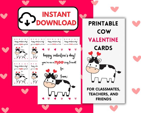 Printable Cow Valentine's Day Cards - Valentine for Classmates ...