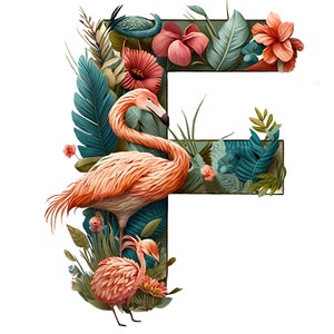 Letter F Clipart With Flamingo and Flowers Children Book Alphabet ...
