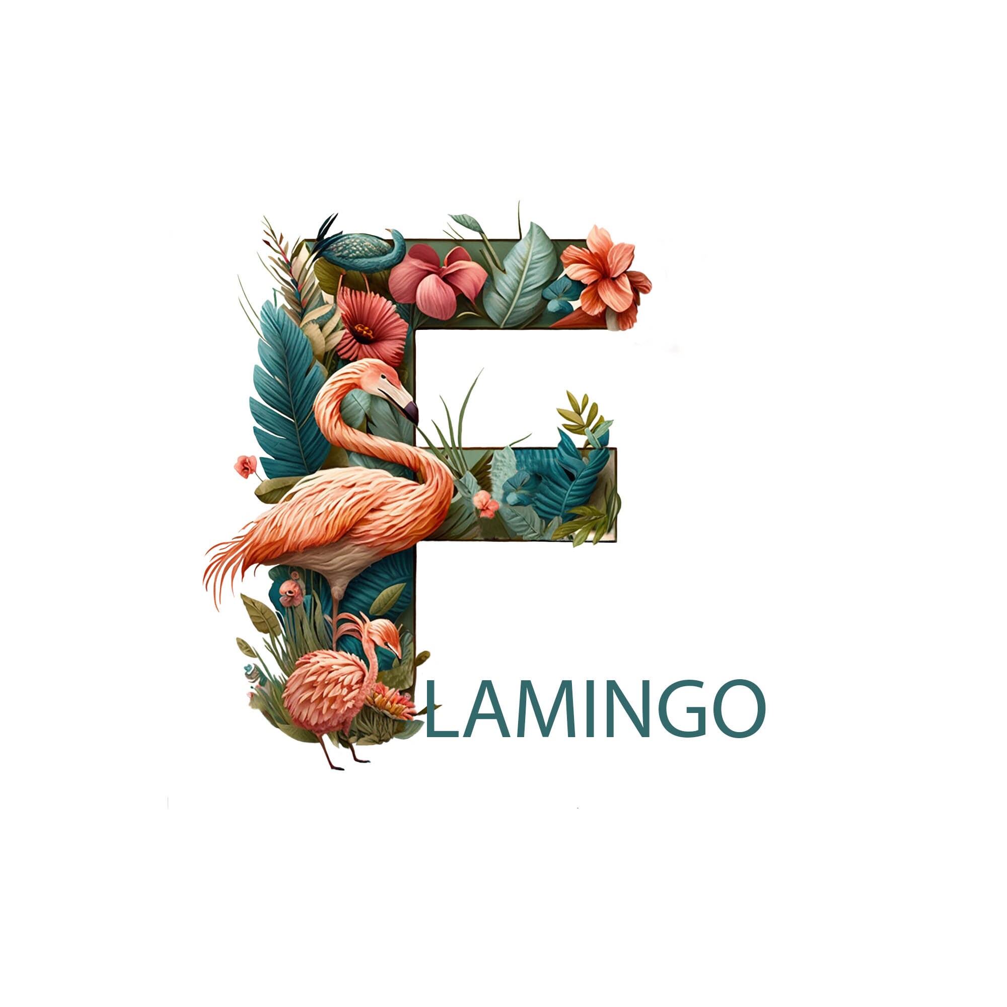 Letter F Clipart With Flamingo and Flowers Children Book Alphabet ...