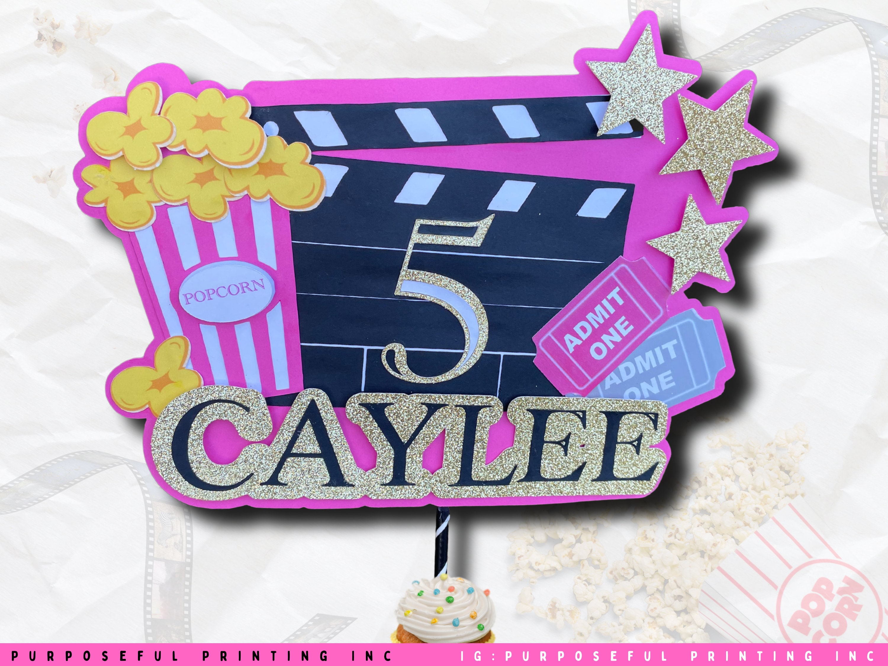 Movie Theme Cake Topper, Movie Theatre Cake Topper, Movie Cake Topper ...