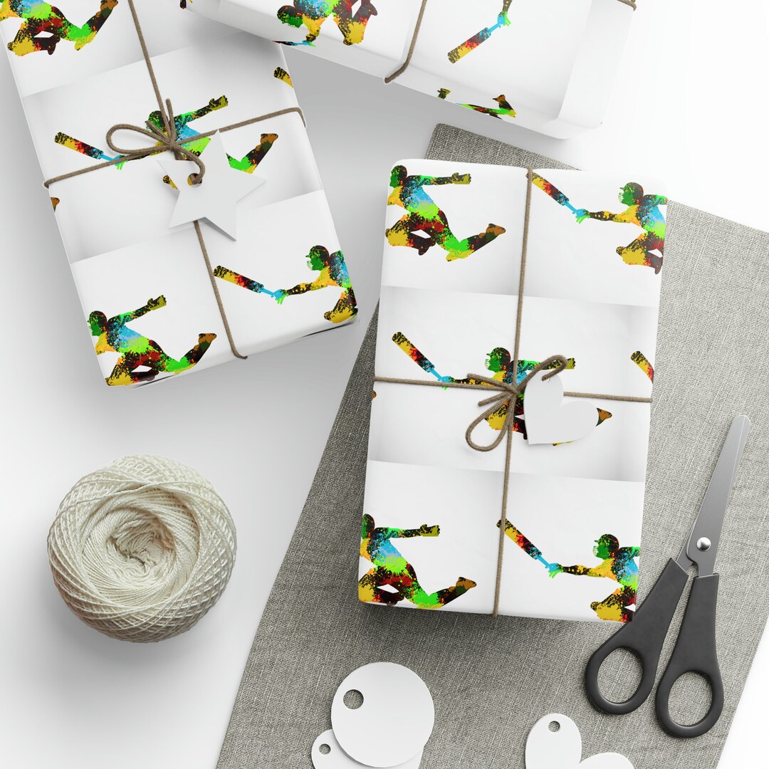 Cricket Sport Silhouette Custom Design Wrapping Paper Batsman Colorful ...