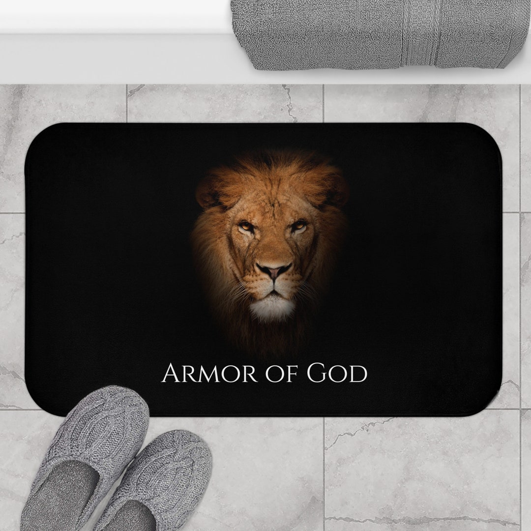 Lion Head Armor of God Custom Design Bath Mat Religious Christian ...