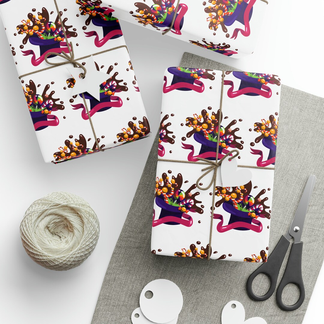Willy Wonka Candy Hat Themed Custom Design Wrapping Paper Chocolate ...