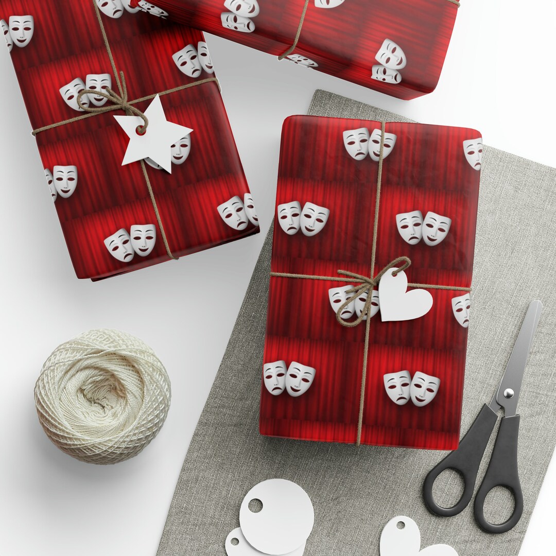 Theatre Comedy Tragedy Masks Custom Design Wrapping Paper Red Curtain ...