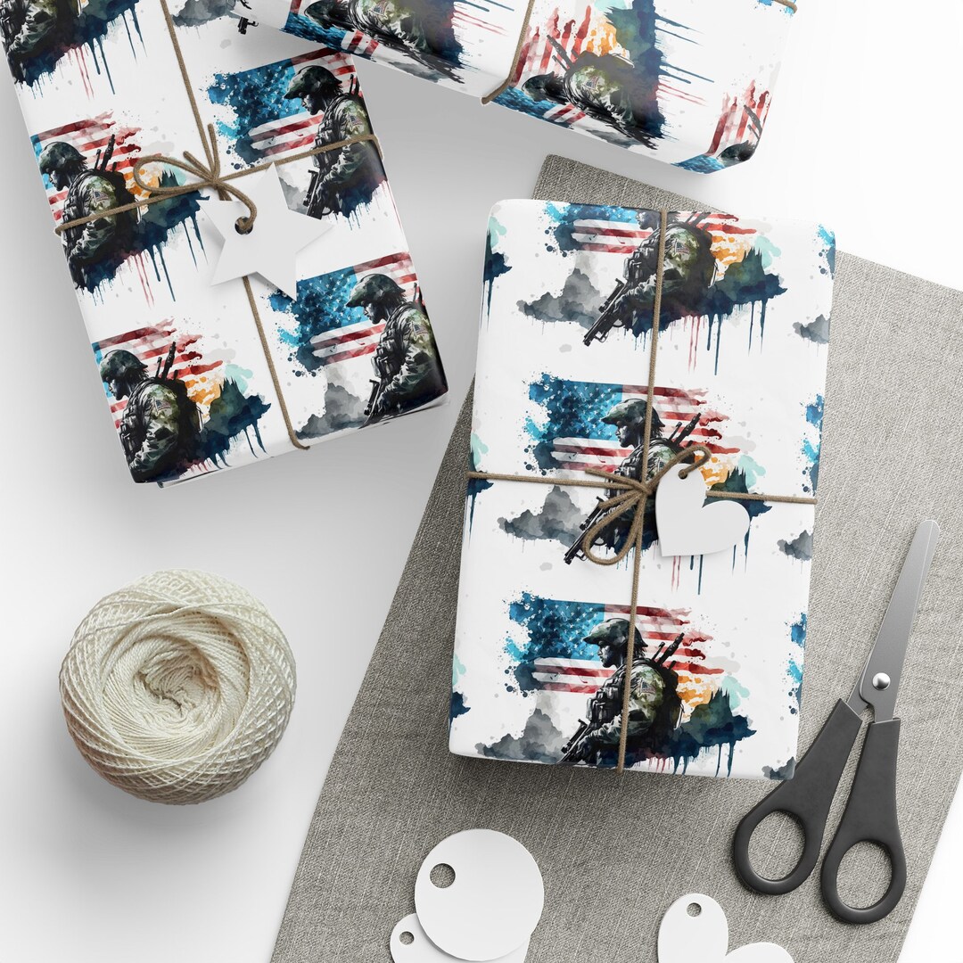 American Soldier and Flag Custom Design Wrapping Paper Military ...
