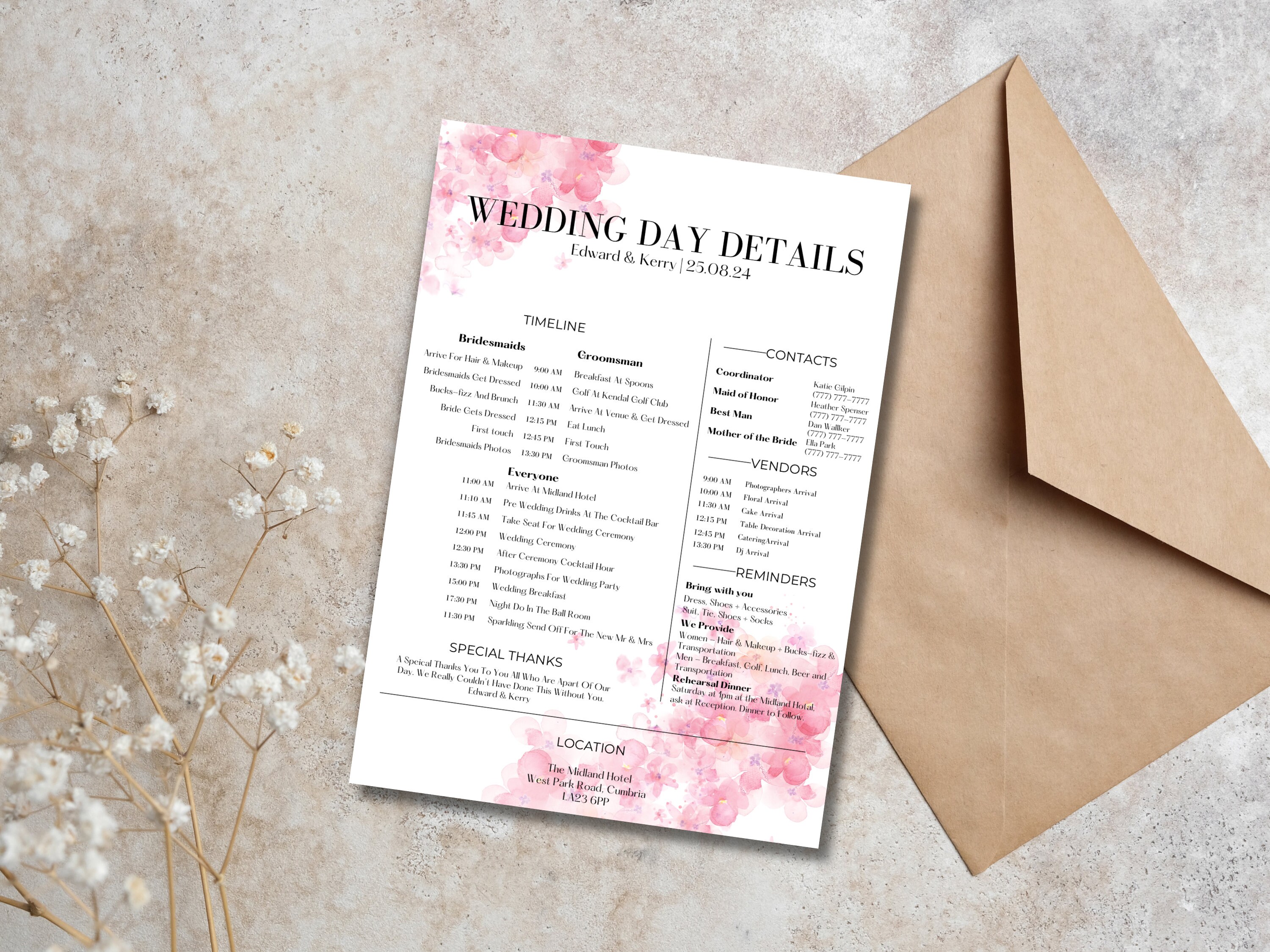 Editable Wedding Day Timeline Template Reception, Bridal Party Agenda ...