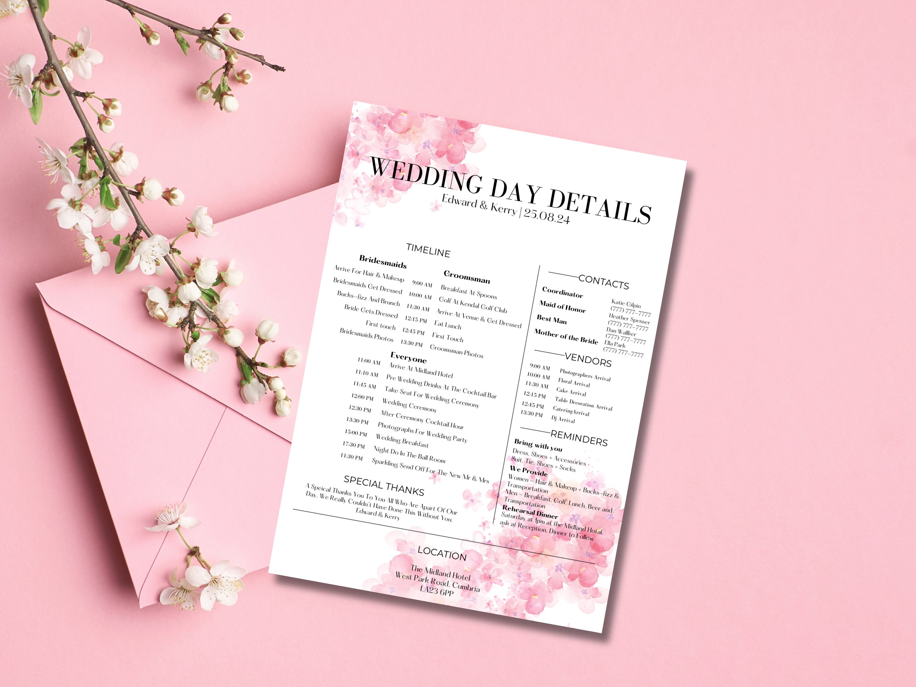 Editable Wedding Day Timeline Template Reception, Bridal Party Agenda ...