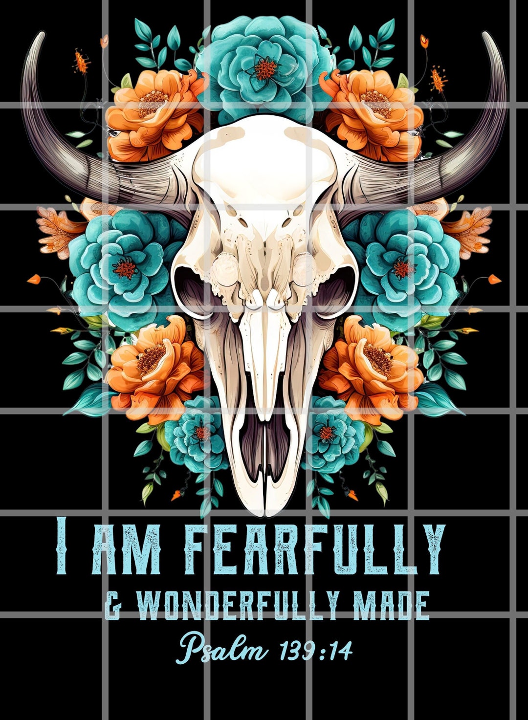 Christian Cow Skull PNG: Bible Verse, Floral Western Design (digital ...