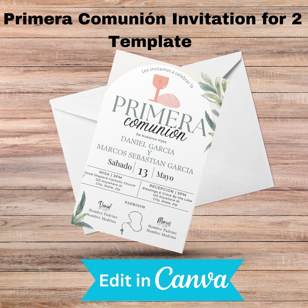 Invitacion a La PRIMERA COMUNION Dos Ninos, Primera Comunion Invitation ...