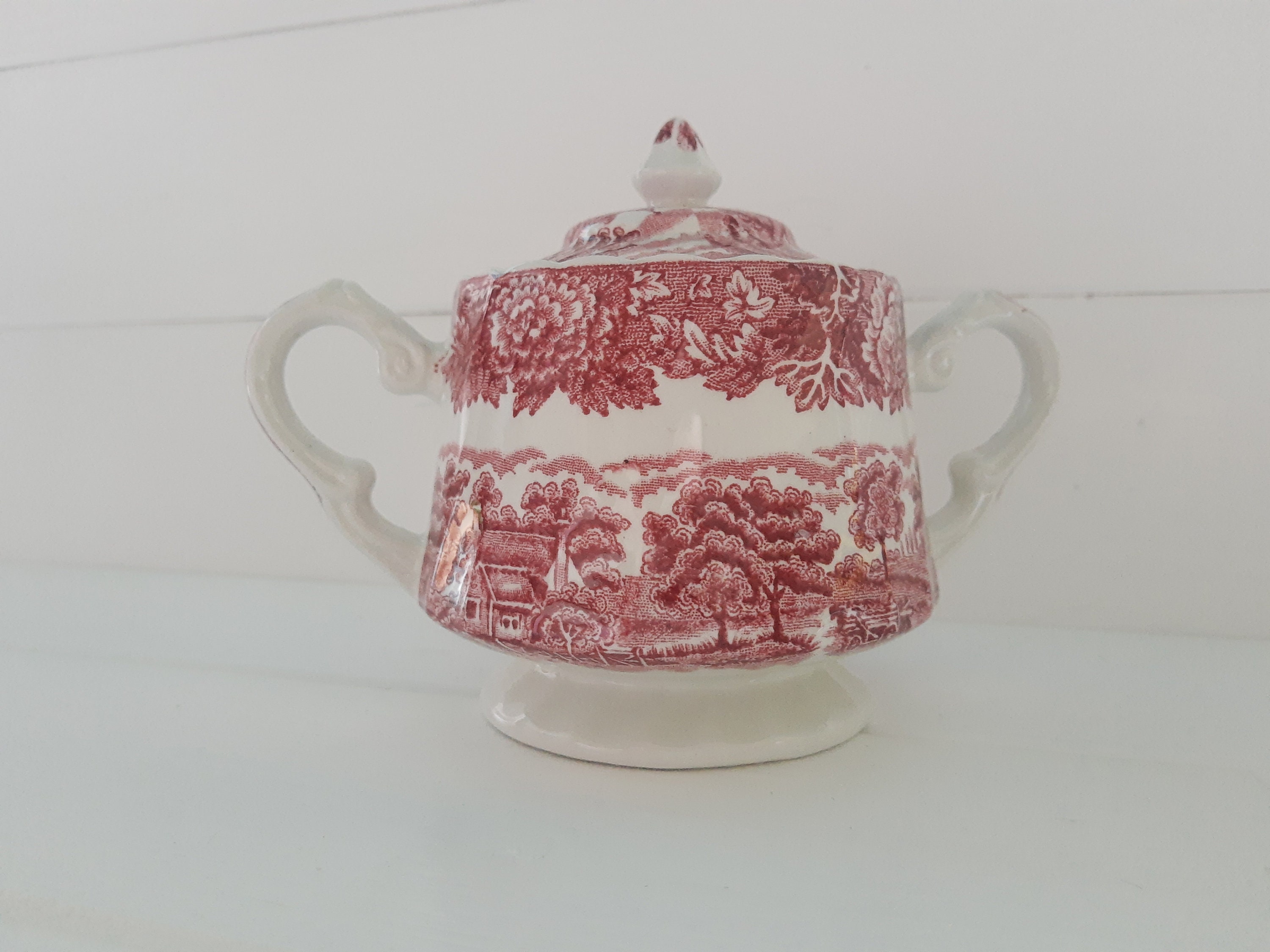 English Sugar Bowl and Creamer Cream Pot Woods Ware English Scenery ...