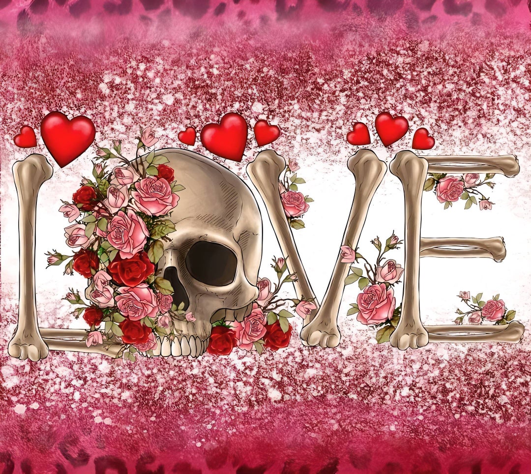 Pink Love Skull and Bones 20 Oz Tumbler Wrap, Digital Download, PNG and ...