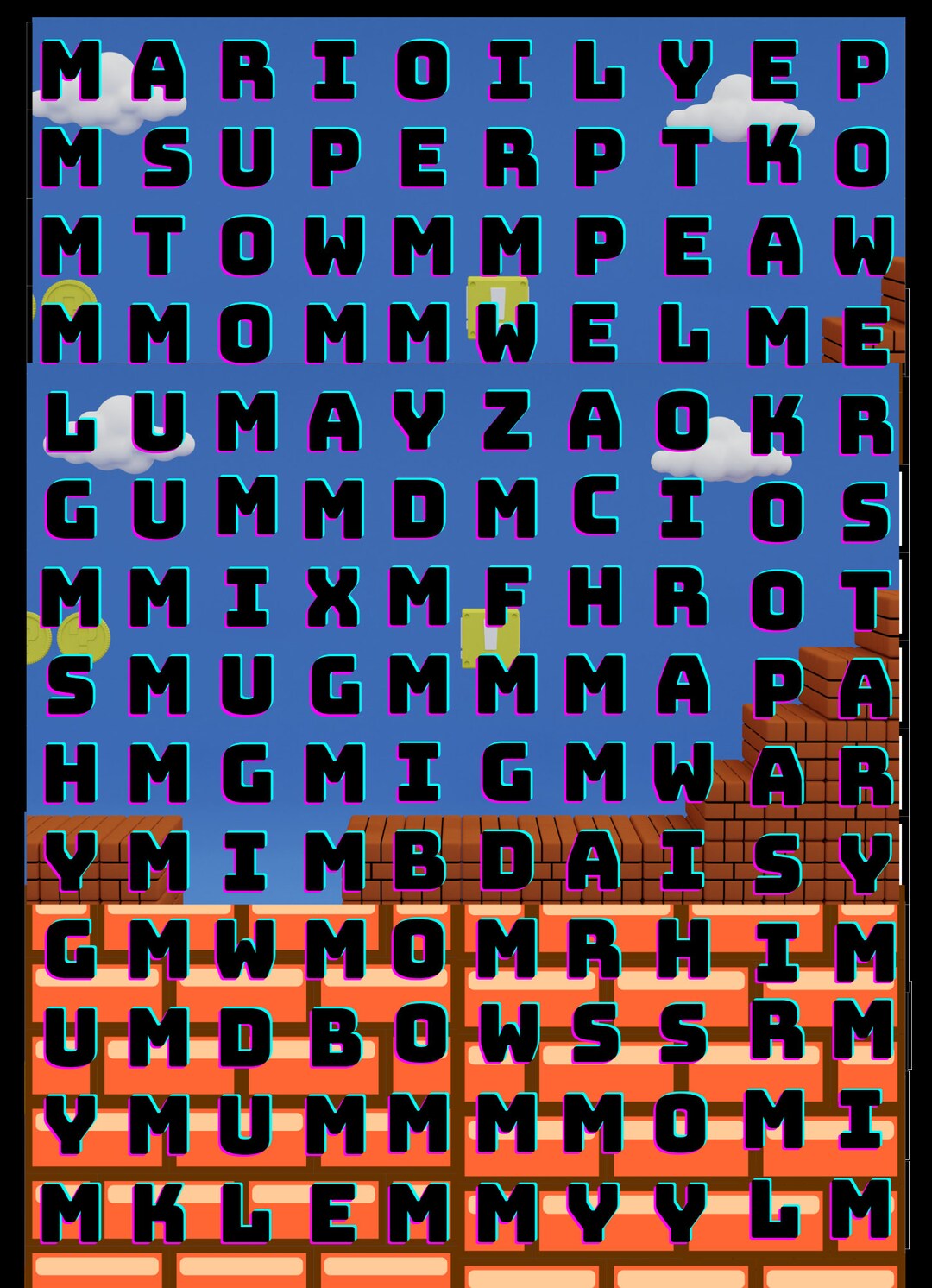 Super Mario-themed Digital Word Search Puzzle 14x10 Grid - Etsy