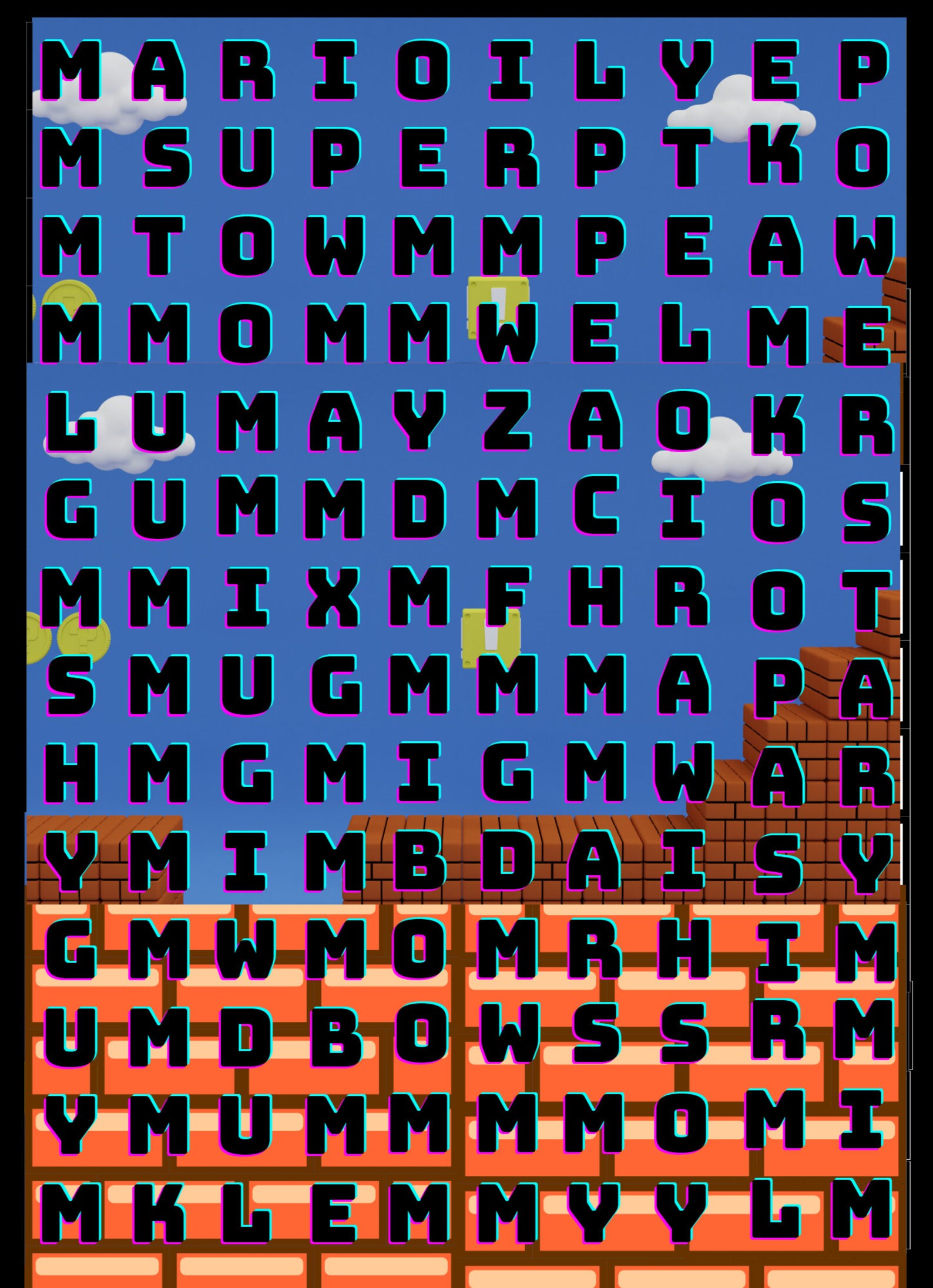 Super Mario-themed Digital Word Search Puzzle 14x10 Grid - Etsy Canada