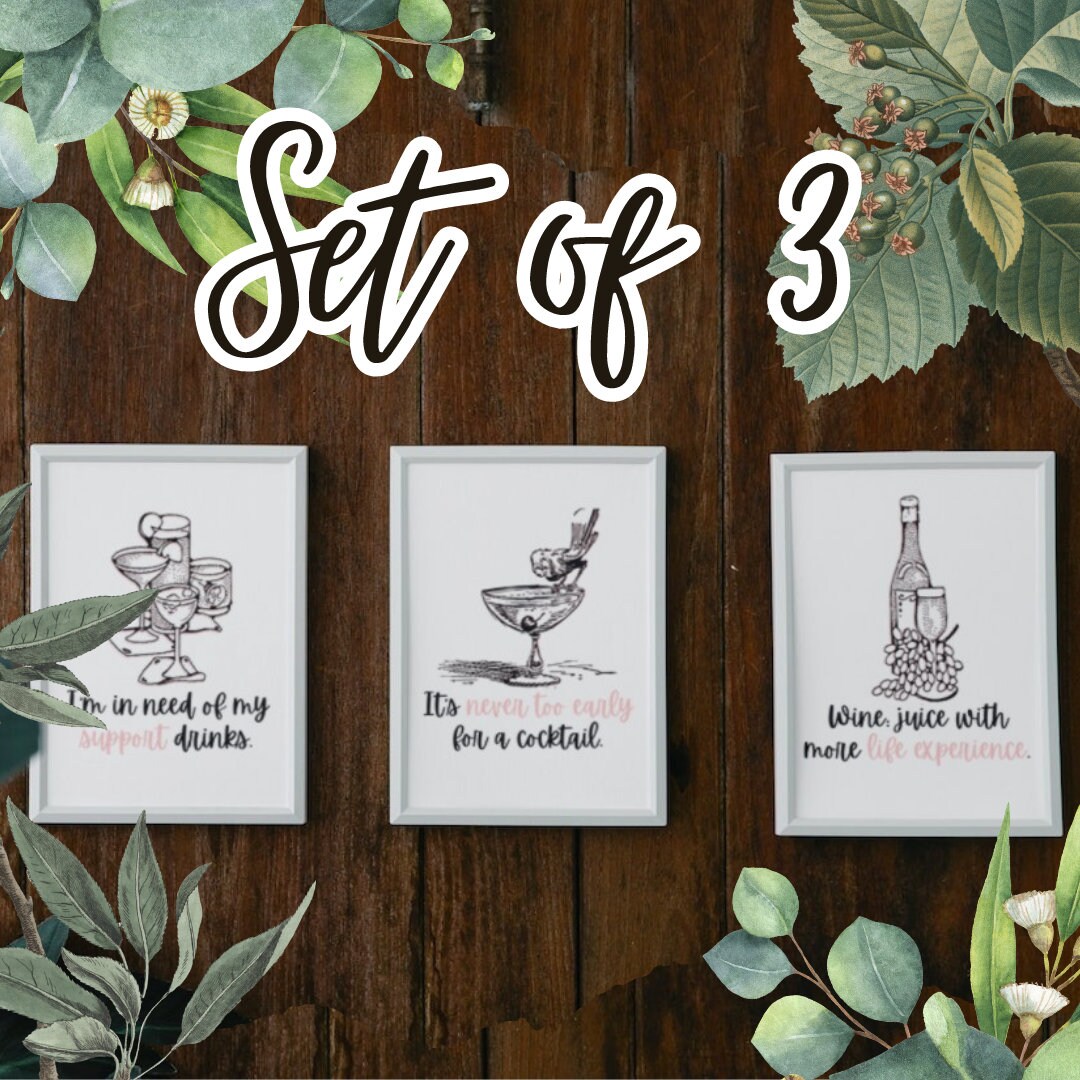 SET of 3 PRINTABLE Funny, Cute, Chic Drinking Quote Prints Wine Girls ...
