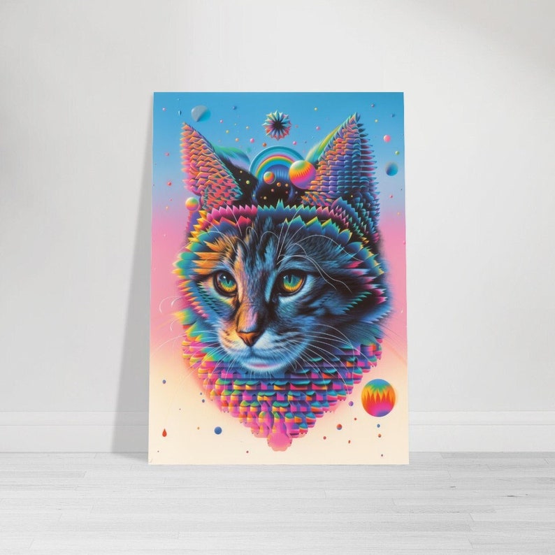 Vibrant Psychedelic Cat Art Print Cat Gaming Style Fantasy, Visionary ...