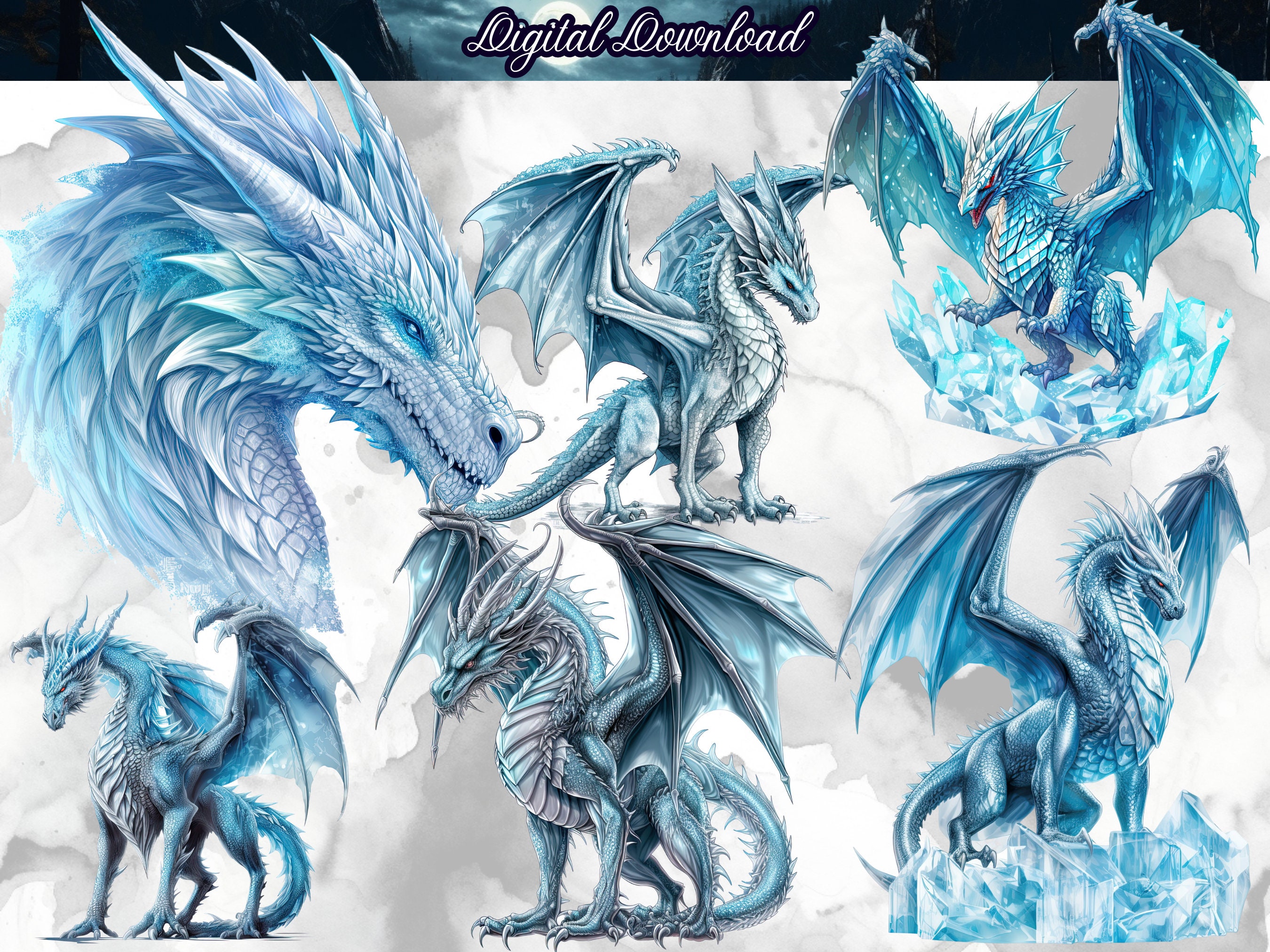 Frost Dragon Clipart Commercial Use PNG 300 DPI for Digital - Etsy