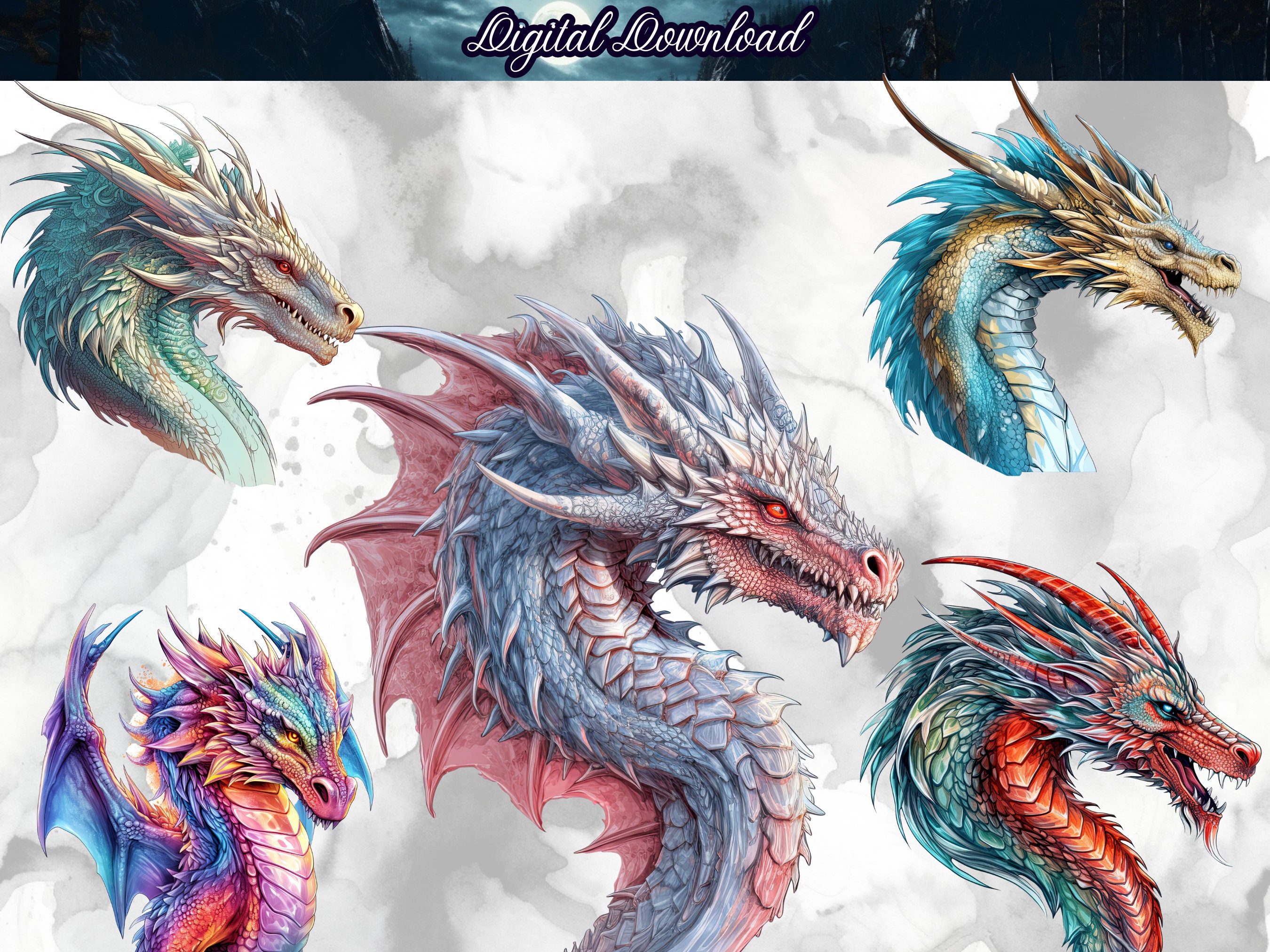 Dragon Clipart, Commercial Use, PNG 300 DPI for Digital Download ...