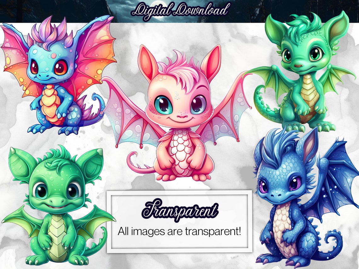 Cute Baby Dragons Clipart Commercial Use PNG 300 DPI for - Etsy UK