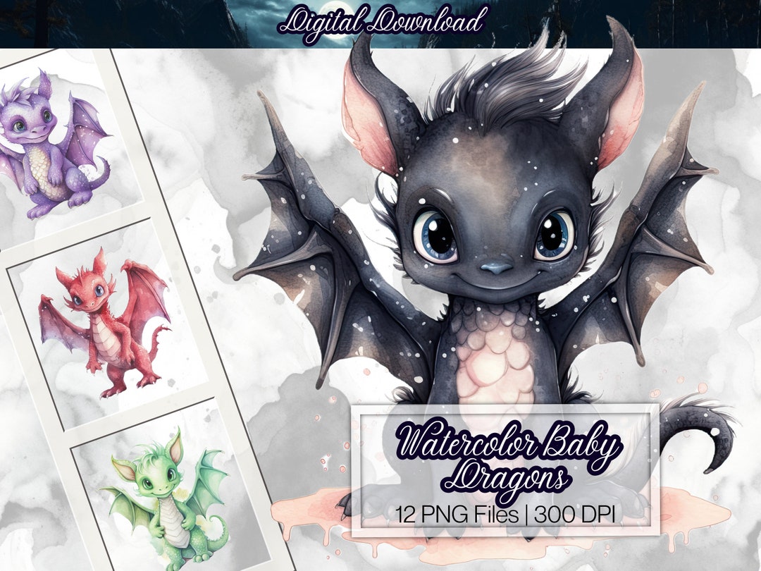 Baby Dragon Watercolor Clipart, Commercial Use, PNG 300 DPI for Digital ...