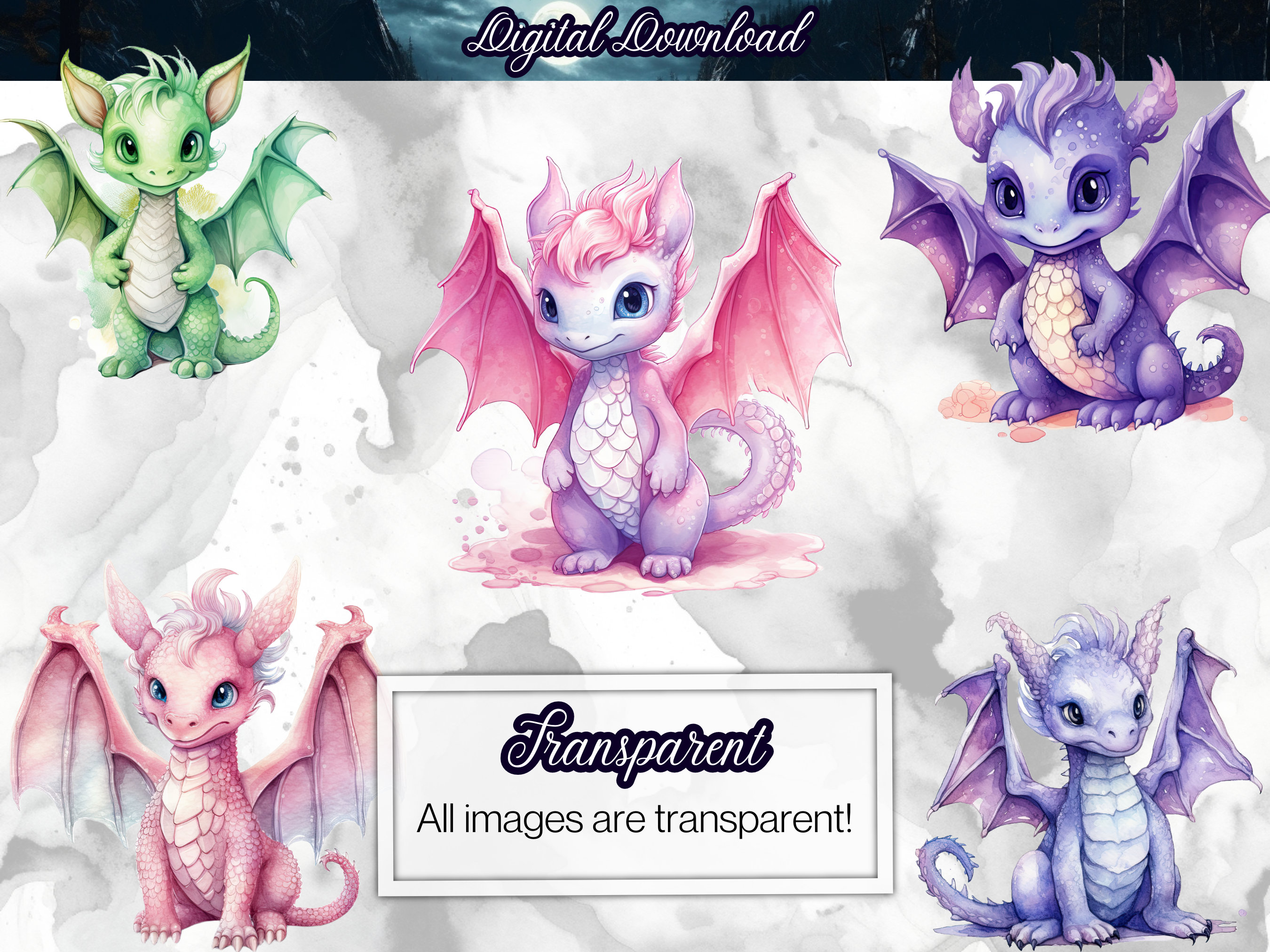 Baby Dragon Watercolor Clipart Commercial Use PNG 300 DPI - Etsy