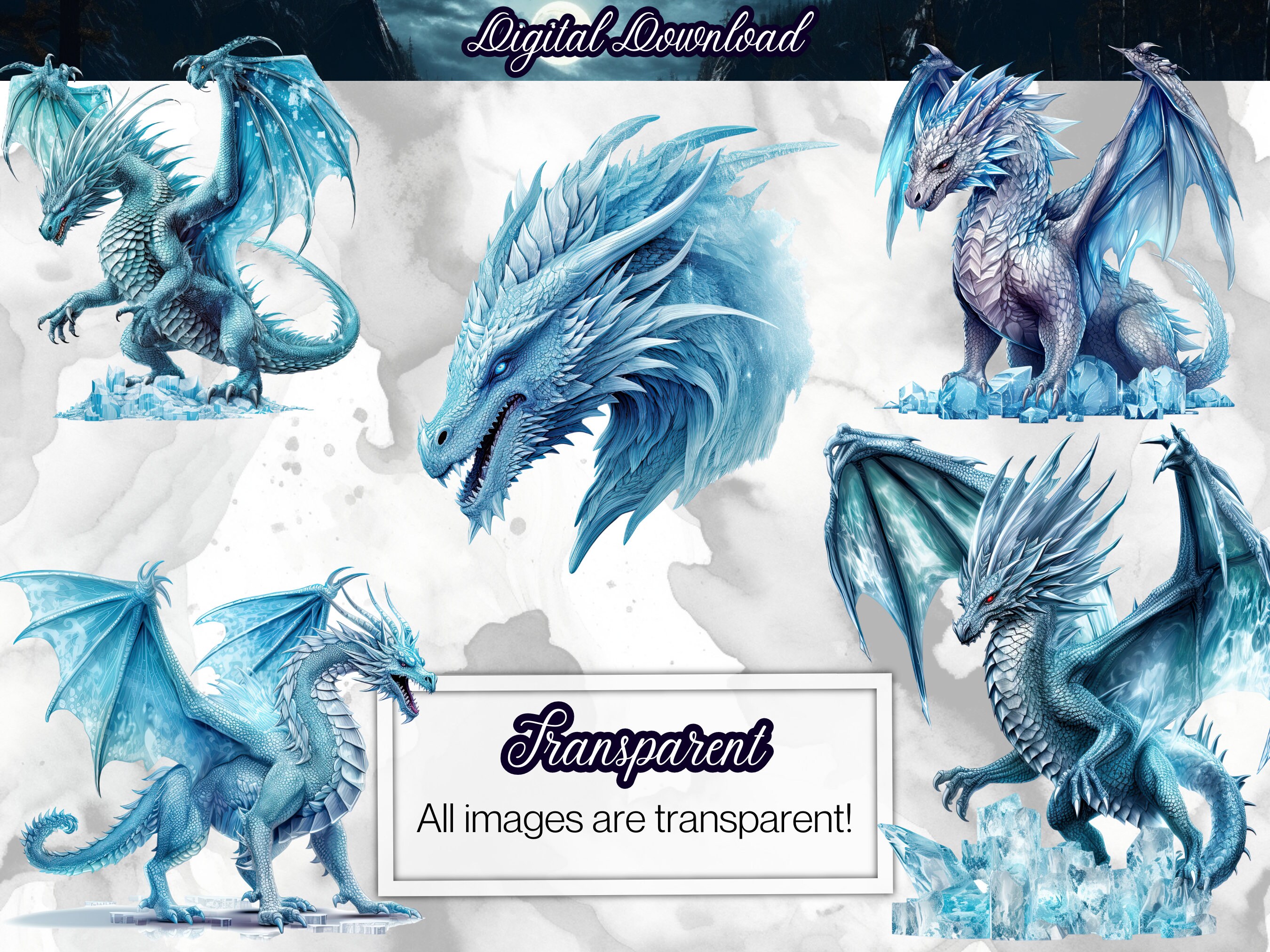 Frost Dragon Clipart Commercial Use PNG 300 DPI for Digital - Etsy