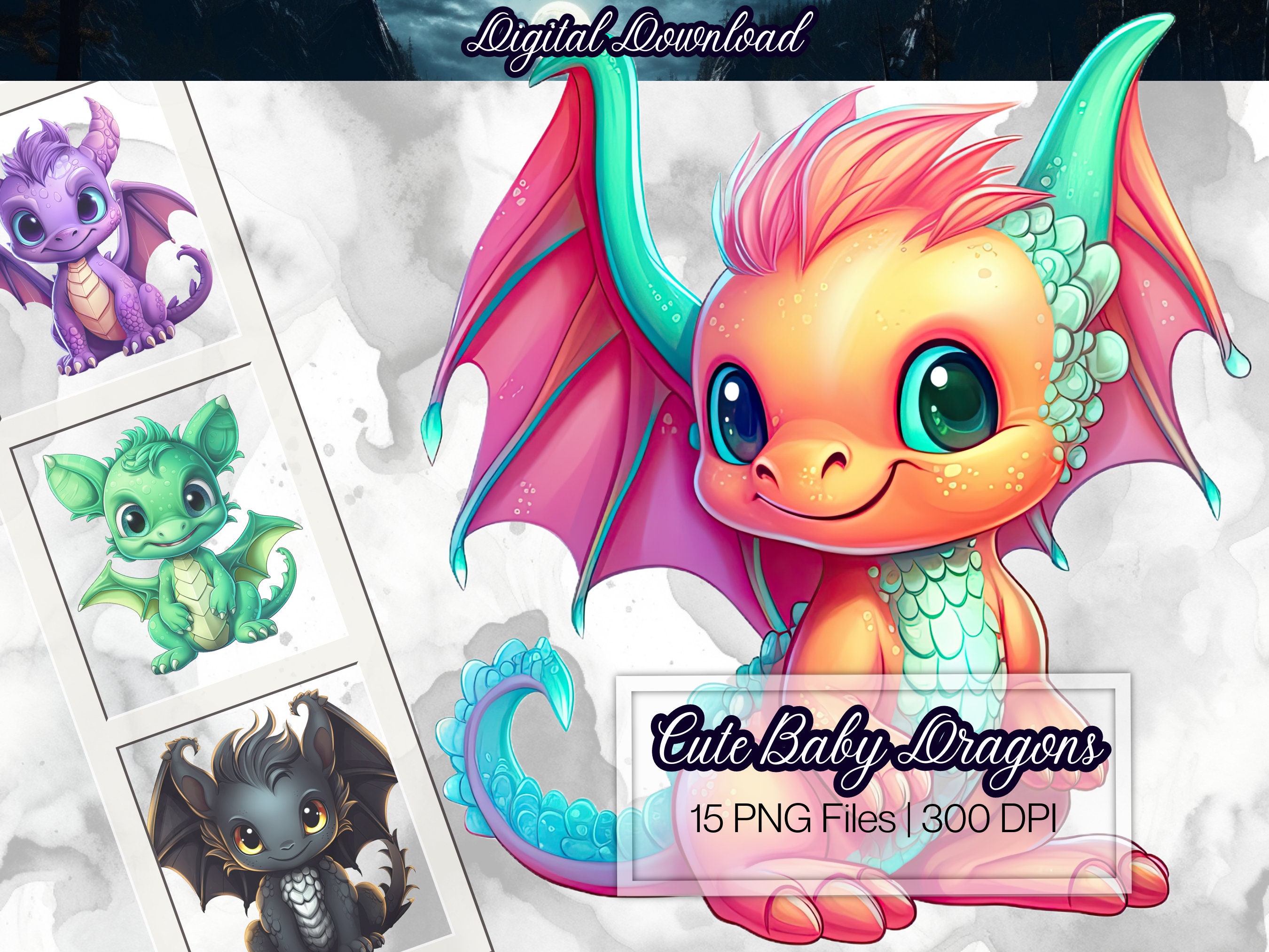 Cute Baby Dragons Clipart Commercial Use PNG 300 DPI for - Etsy