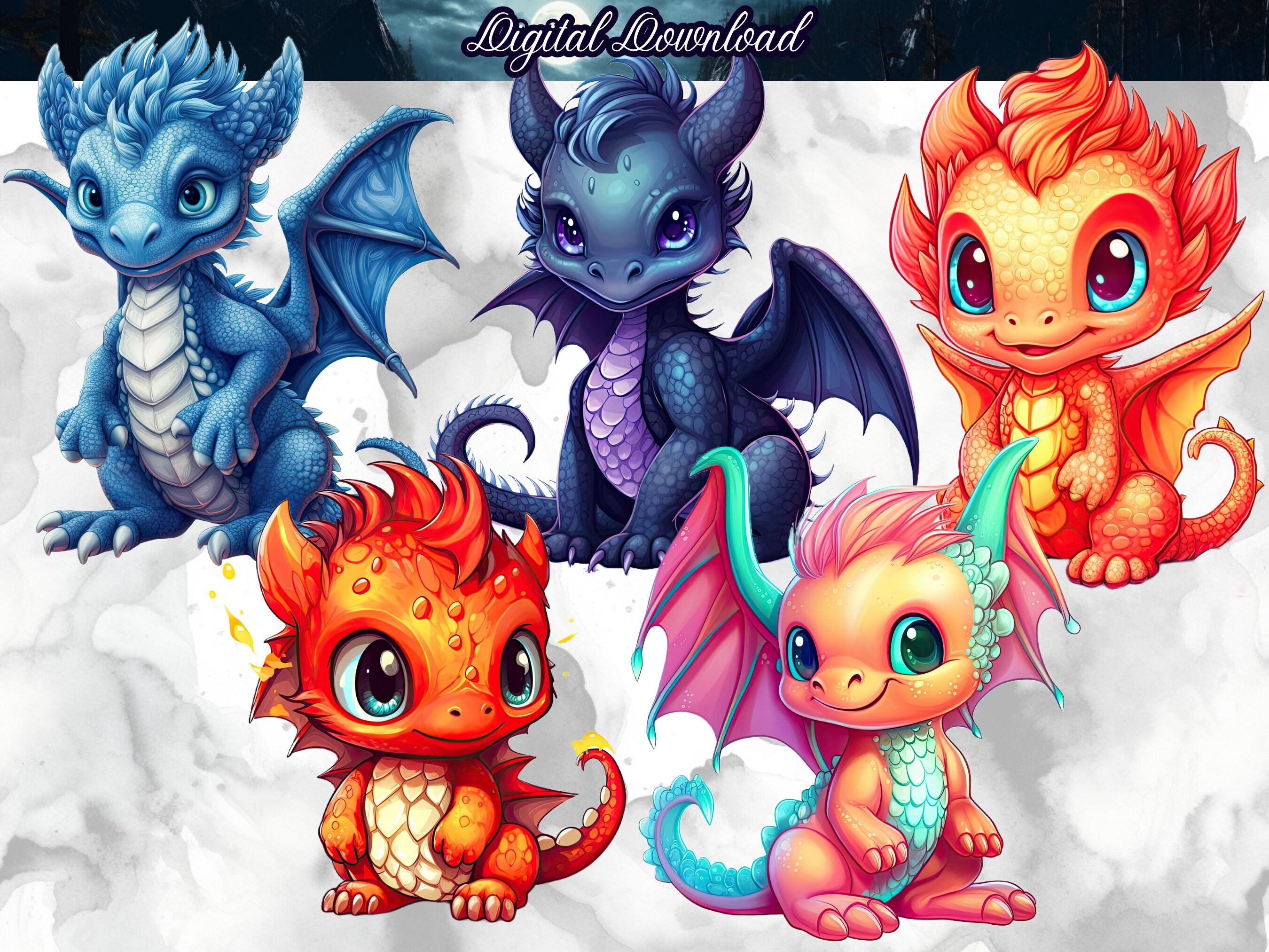 Cute Baby Dragons Clipart Commercial Use PNG 300 DPI for - Etsy UK
