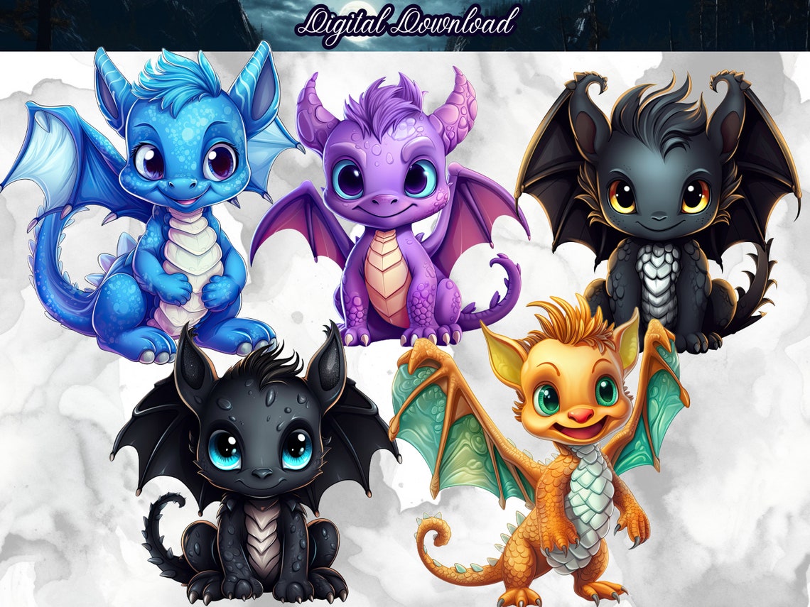 Cute Baby Dragons Clipart Commercial Use PNG 300 DPI for - Etsy UK