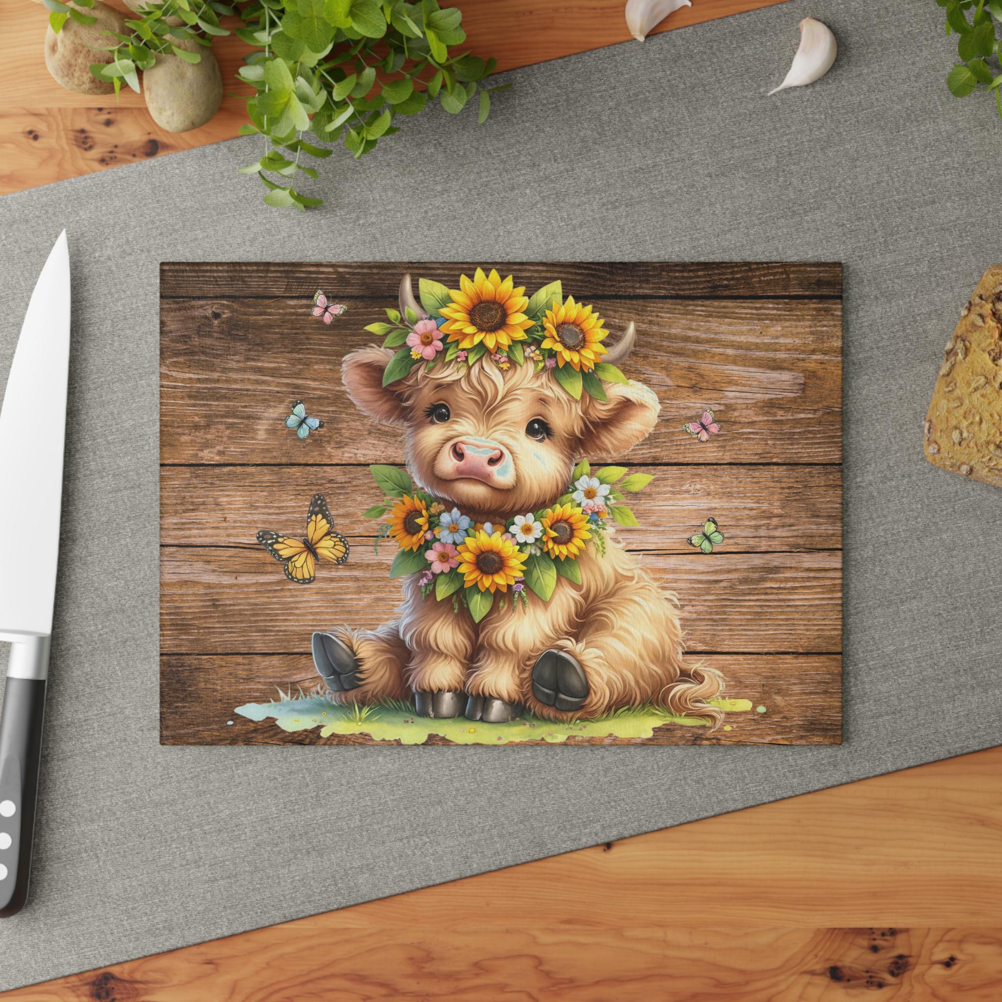 Cow Cutting Board, Highland Cow Glass Cutting Board, Cow Kitchen Decor ...