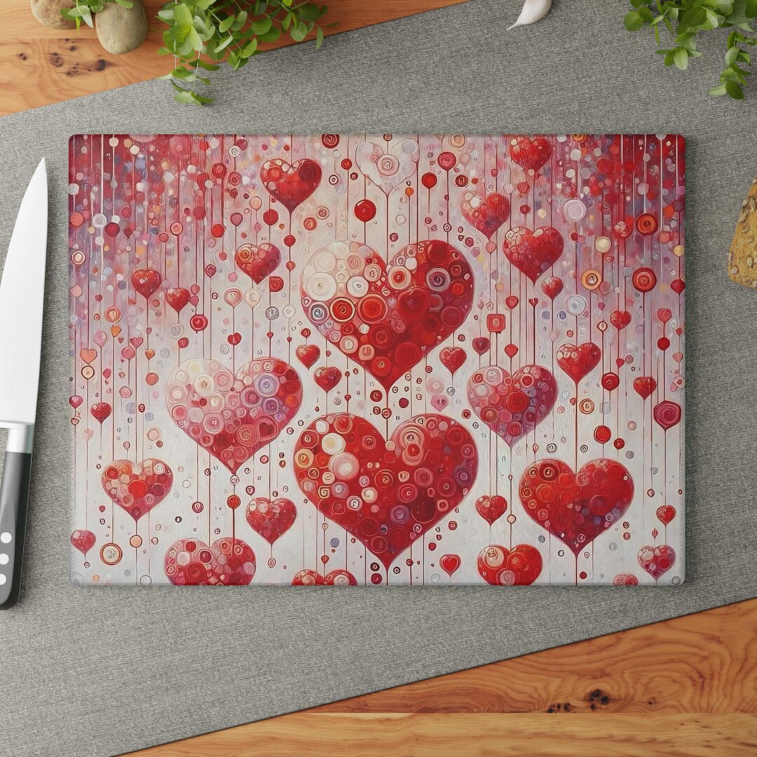 Heart Cutting Board, Floating Hearts Design, Elegant Kitchen Decor ...