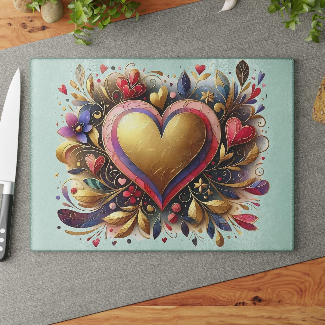 Heart Cutting Board, Floating Hearts Design, Elegant Kitchen Decor ...