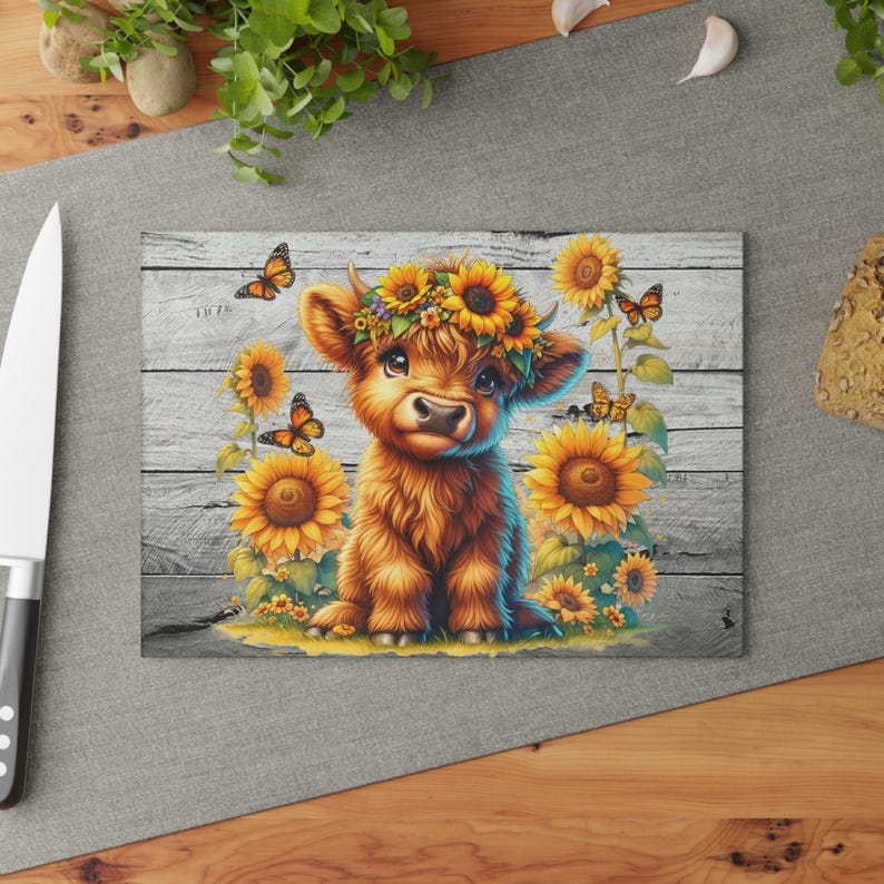 Cow Cutting Board, Highland Cow Glass Cutting Board, Cow Kitchen Decor ...