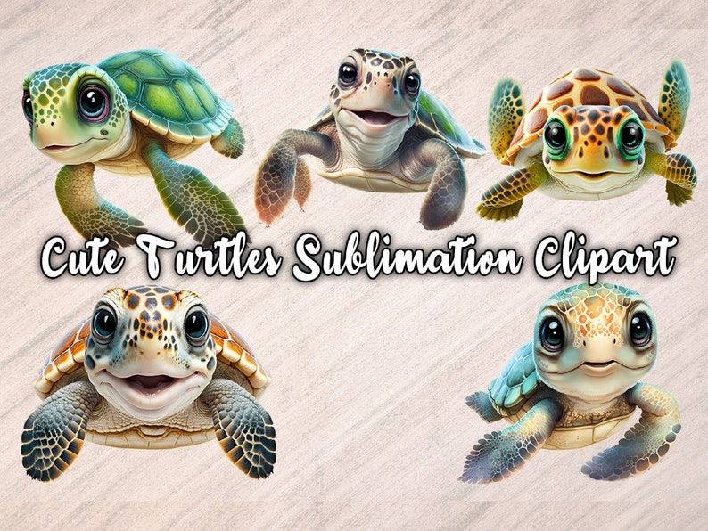 Cute Turtles Sublimation Clipart Set, Playful Turtle Illustrations ...