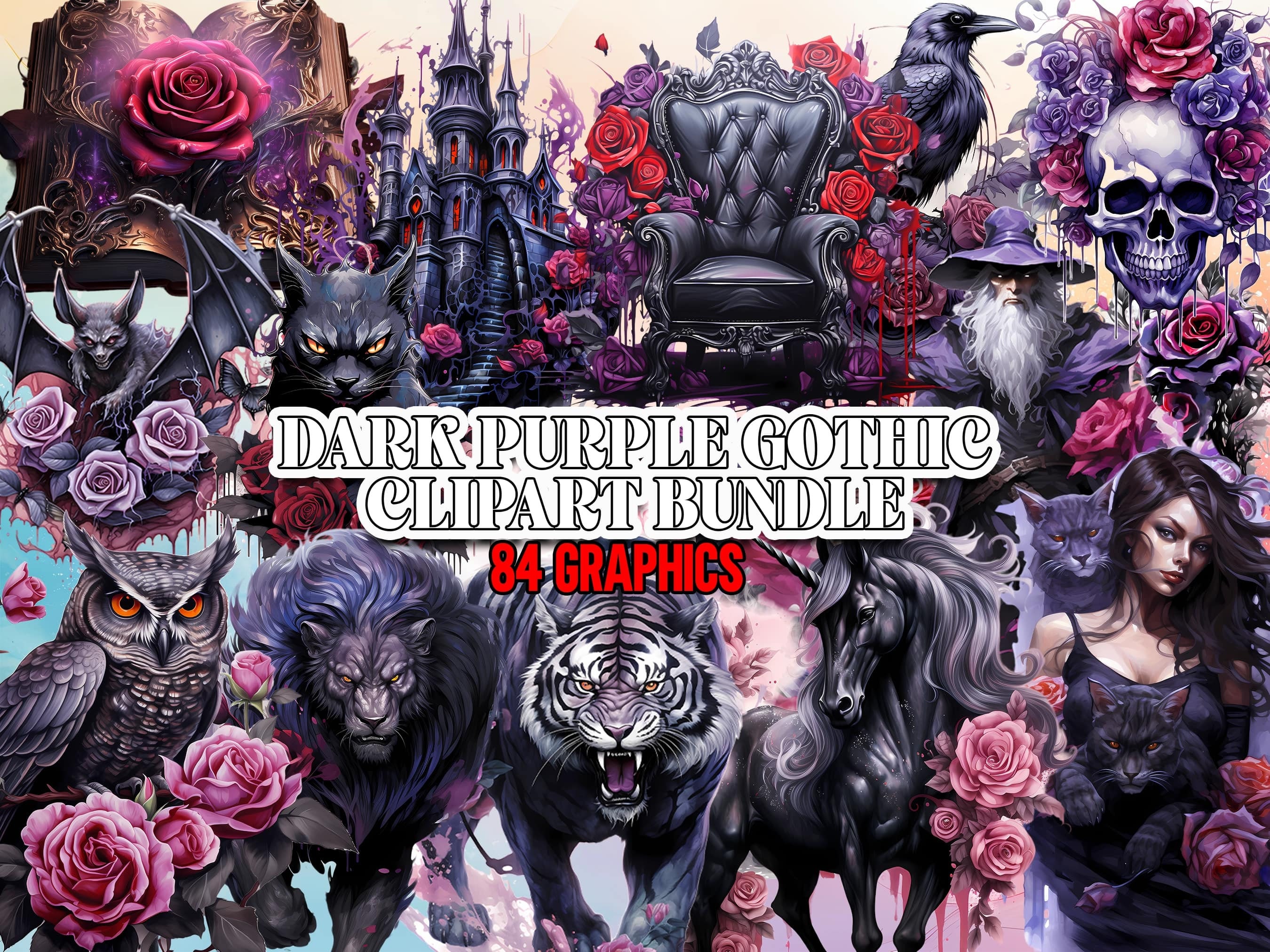 Elegant Dark Purple Gothic Clipart Bundle Mysterious Digital - Etsy