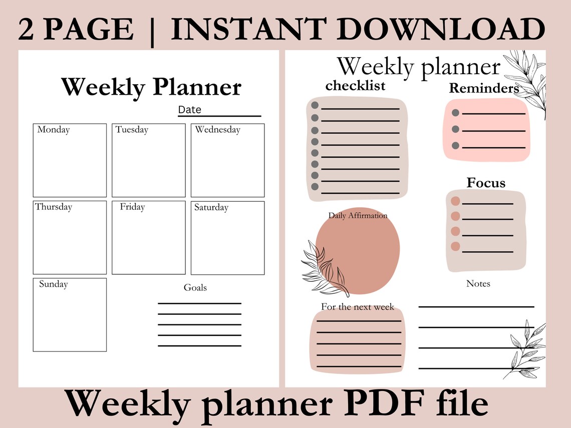Printable Weekly Planner Pages Digital Planner, Weekly Planner Digital ...
