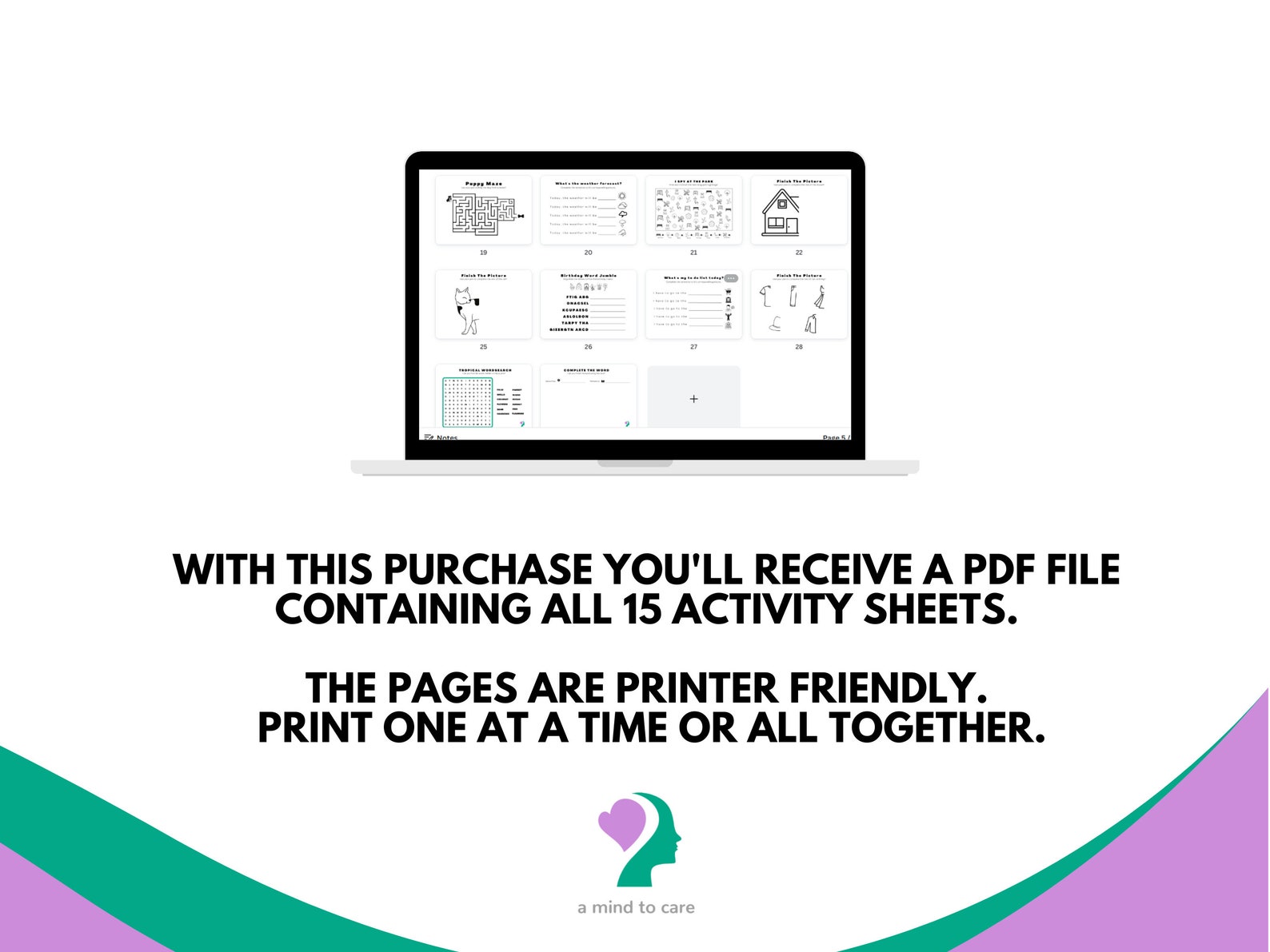 Printable Activity Sheets Alzheimer's & Dementia Care Senior Games and ...