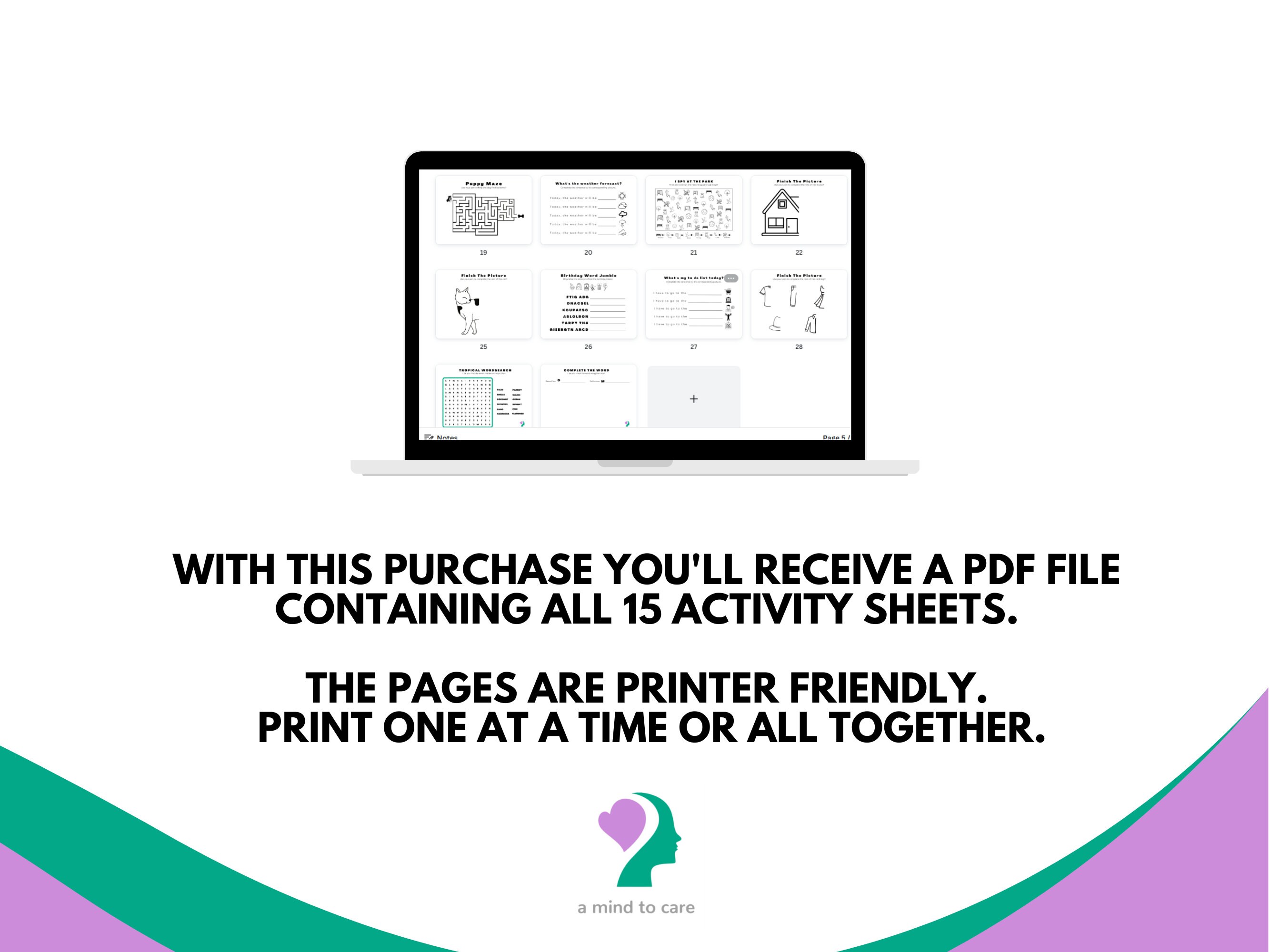 Printable Activity Sheets Alzheimer's & Dementia Care Senior Games and ...