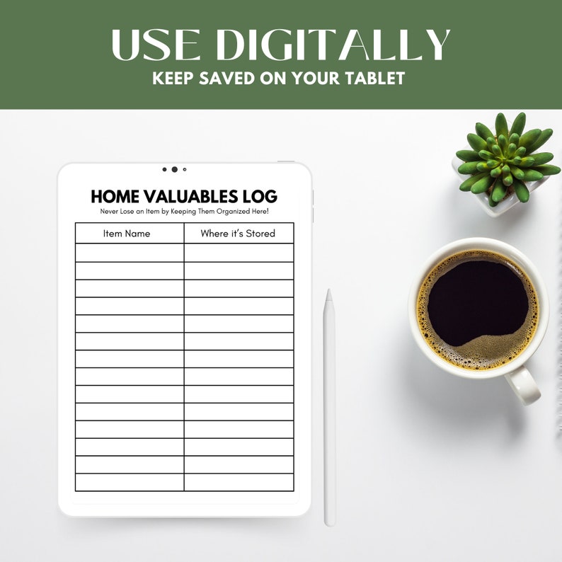 Printable Home Valuables Locator Log: Memory Loss Aid (US Letterhead ...