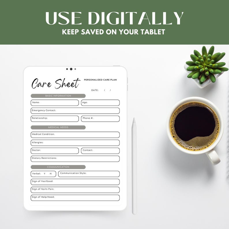 Printable Personalized Care Plan | Caregiver Care Plan Sheet for ...