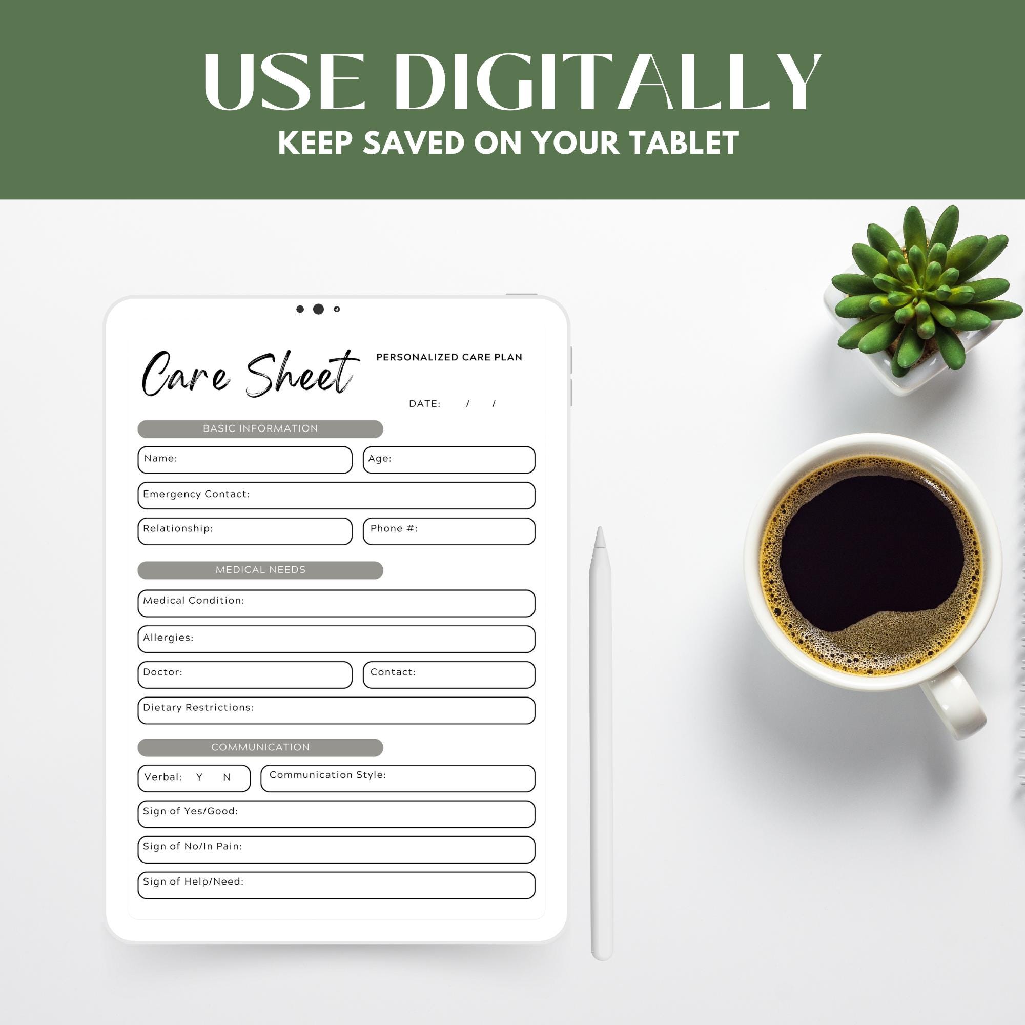 Printable Personalized Care Plan | Caregiver Care Plan Sheet for ...