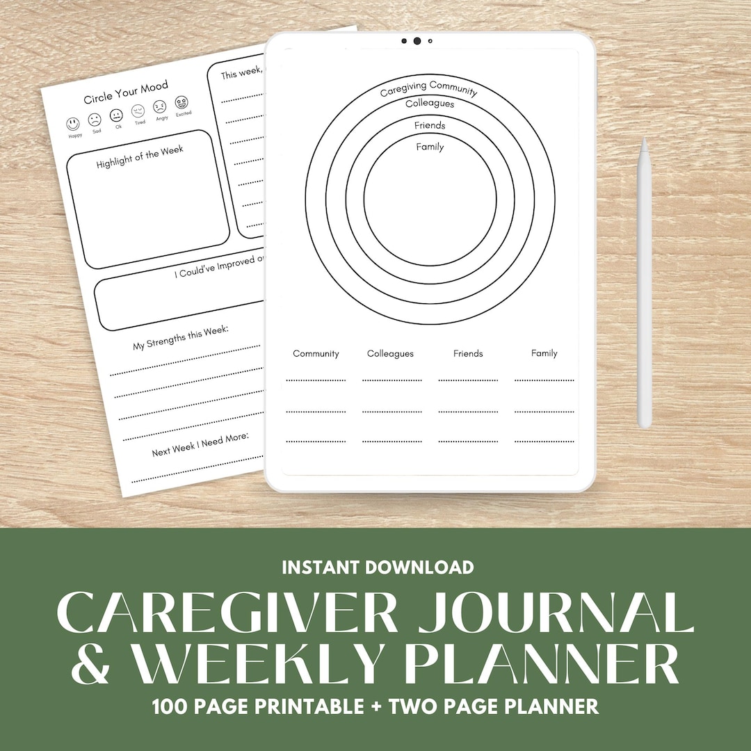 Printable Caregiver Journal & Weekly Planner: Self-care (digital ...